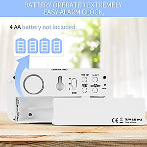 KWANWA Alarm Clock, Digital Clock, Auto Night-Mode, 3-Level Led Brightness, Battery Powered, 12/24Hr, 1.2'' Red Digits Display, Simple Alarm Clock for Kids Seniors Adults Girls Boys, Easy to Set