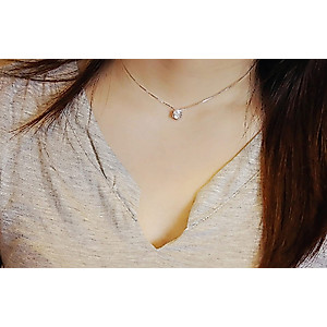 PRAYMOS 925 Sterling Silver 2 Carat Cubic Zirconia Necklace for Women Gifts Solitaire Necklace Dainty