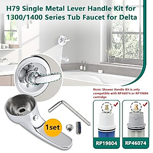 RAINREVIVE Repalcement Shower Handle, Compatible for 1300/1400 Series Tub Faucet for Delta, H79 Single Metal Lever Handle Kit, Chrome