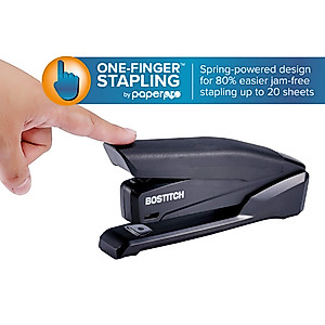 Bostitch Office Executive 3 in 1 Stapler, includes 210 Staples and Integrated Staple Remover, One Finger Stapling, No Effort, 20 Sheet Capacity, Spring Powered Stapler, Black (INP20-BLK)