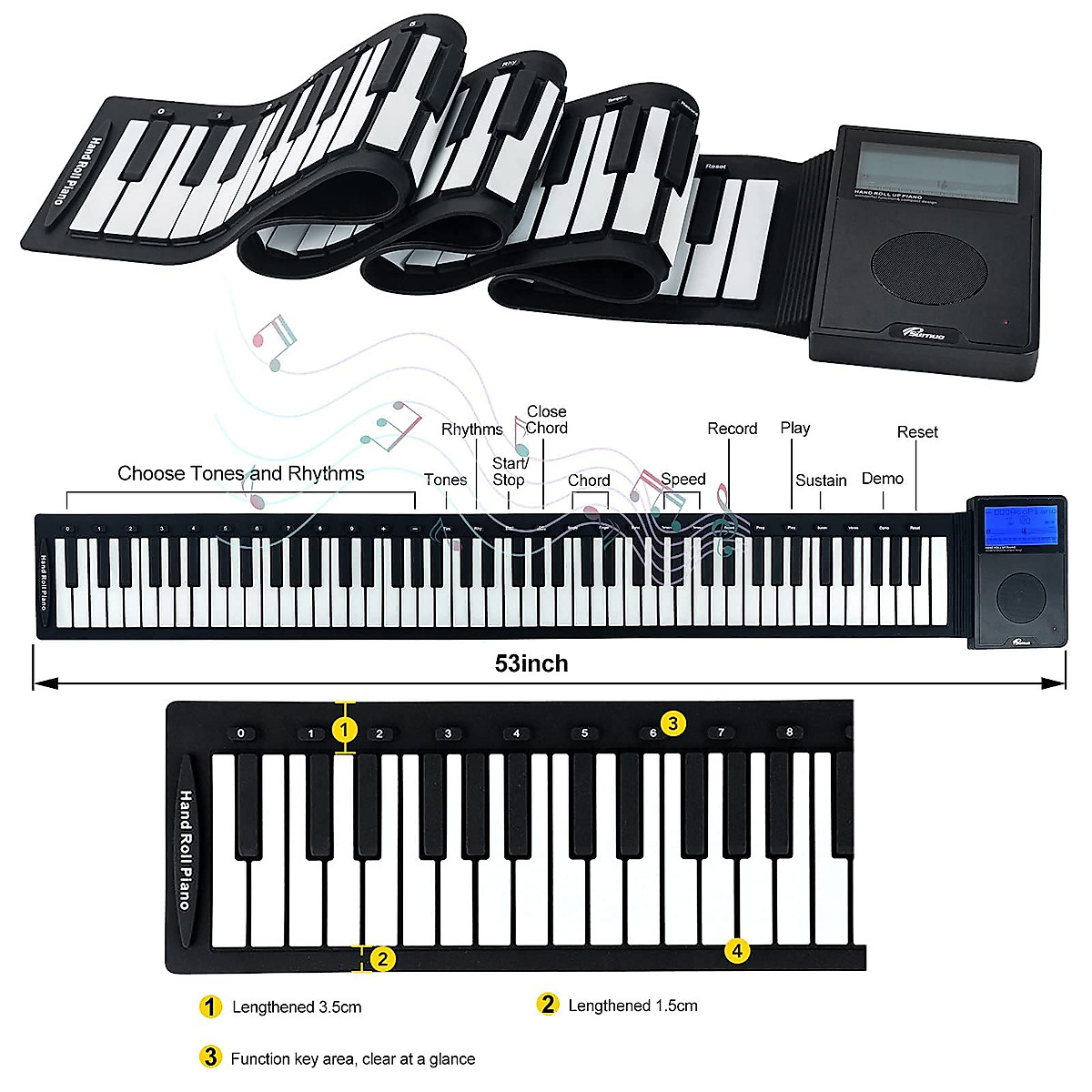 SURNUO Portable Roll Up 88 Keys Piano Keyboard with LCD Display, Digital Electric Hand Roll Piano Keyboard with 2000mAh Rechargeable Battery Christmas Gifts