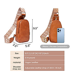 KlaOYer Sling Leather Bags For Women Crossbody Small Fanny Pack Purses Chest Bags With Guitar Strap For Gril Lady(Peach-Khaki)