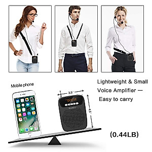 Portable Mini Voice Amplifier Wired Headset Microphone Speaker Set for Teachers 15W Rechargeable Lightweight Personal Mic for Classroom,Tour Guides,Instructors and Presentation