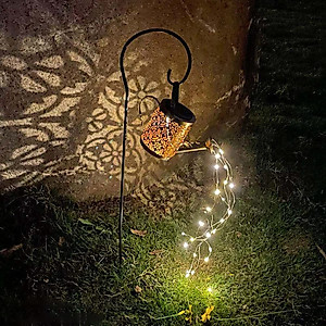 carduran Solar Garden Decor Led Art Lamp Watering Can Lights Garden Lawn Lamp Waterproof Durable LED Stars Shower Garden Art Light Decoration for Home A