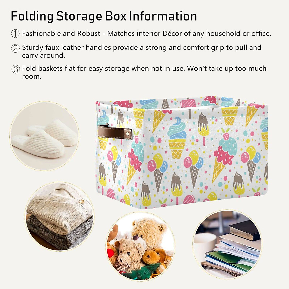 ALAZA Polka Dots Ice Cream Foldable Storage Box Storage Basket Organizer Bins with Handles for Shelf Closet Living Room Bedroom Home Office 1 Pack
