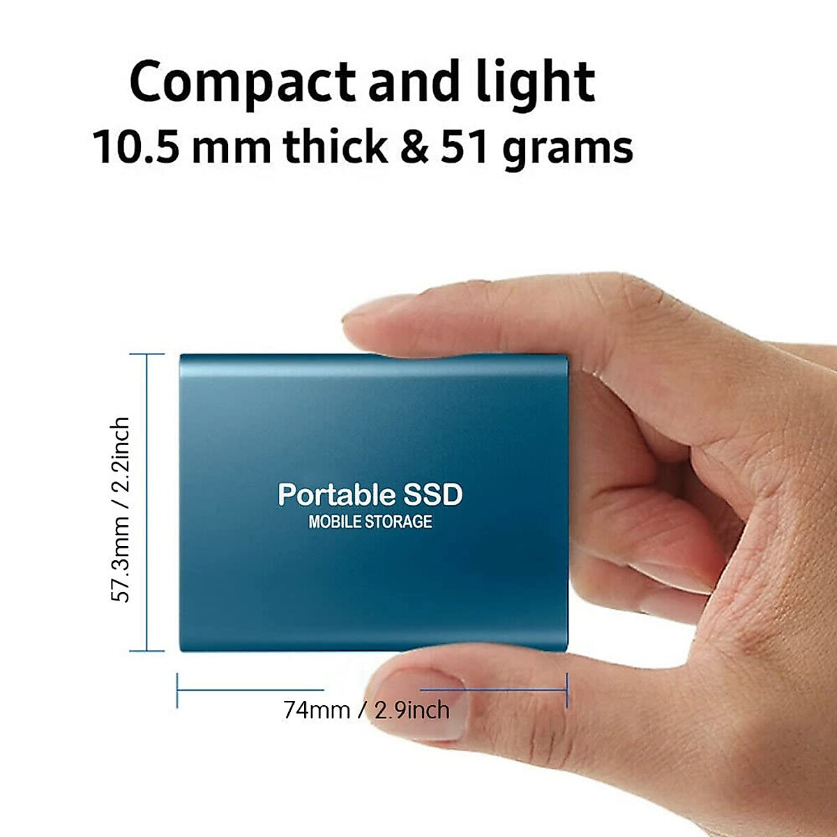 Mersuii Portable Solid State Drive for Laptop Windows 7 Mac Shockproof Type-C Mobile Hard Drive 1TB Blue