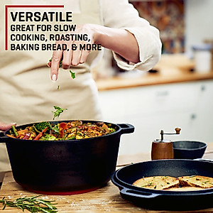 Uno Casa 2in1 Dutch Oven Large - 5 Quart Dutch Oven Pot with Lid, Seasoned Cast Iron Camping Stove for Bread, Heavy Duty Cast Iron Pot with Frying Pan