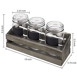 MyGift Gray Solid Wood Kitchen Countertop Flatware Utensil Holder, Casual Dining Flatware Caddy with 3 Mason Jars and Chalkboard Labels