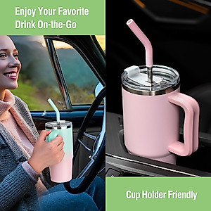 Zukro 24 oz Tumbler with Handle and Straw, Triple-wall Vacuum Insulated Coffee Travel Mug with 2 Lids For Hot/Cold Drinks, No Sweat Stainless Steel Cup for Home/Office, Dishwasher Safe, Yellow Checker