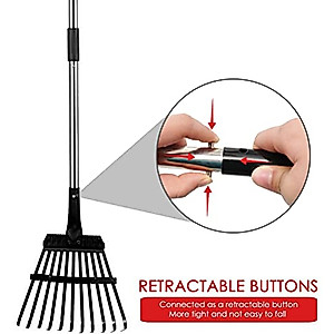 HOMIMP Adjustable Garden Leaf Rake,34" - 55" Adjustable Lightweight Aluminum Handle 11 Tines Rake,8" Inch Wide,for Gardeners,Kids Leaf Rake,Detachable Garden Rake,Easy to Carry (Black)