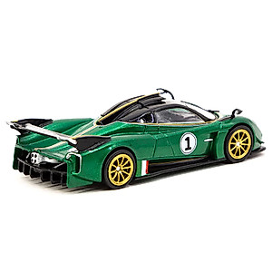Pagani Huayra R #1 Verde Trifoglio Green Metallic w/Black Top and Gold Stripes Global64 Series 1/64 Diecast Model Car by Tarmac Works T64G-TL035-GR