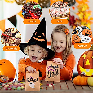 Qilery 100 Pcs Halloween Kraft Paper Treat Bags for Candy Halloween Goodie Bags with 200 Googly Eyes Trick or Treat Bulk Gift Bags for Kids Snack Popcorn Sandwich Cookie Bread Food Party Supplies