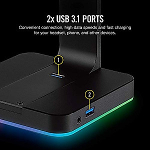 Corsair ST100 RGB Premium Headset Stand with 7.1 Surround Sound - 3.5mm and 2xUSB 3.0,Aluminum