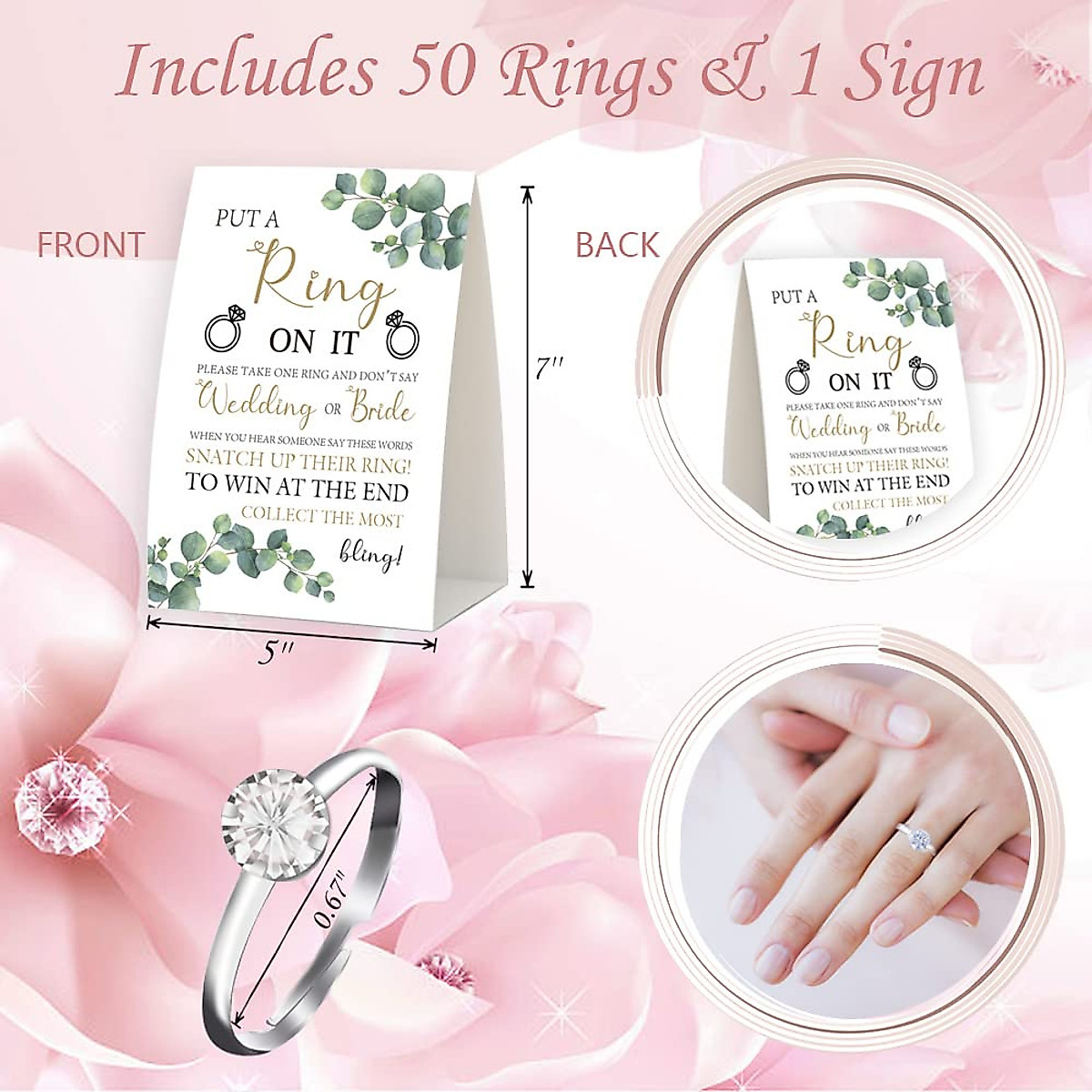 Put a Ring On It,Don't Say Bride or Wedding Game,Bridal Shower Games 50 Guests,Greenery Eucalyptus Bridal Shower,Engagement Party,Bachelorette Decorations for Party,Bridal Shower Favors-L1