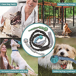 TUFEZIAN Interactive Dog Toys Rope Tug of War Dog Toy for Small Medium Large Dogs,Dog Stakes for Outside,Indoor Tug War Rope Dog Toy,Dog Bungee Tug Toy with 3 Chew Rope