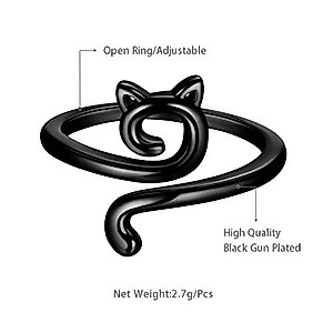 beautlace Cute Cat Adjustable Rings Black Gun Plated Lovely Cats Animals Open Ring Jewelry for Women KR0029K