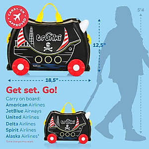 Trunki Ride-On Kids Suitcase | Tow-Along Toddler Luggage | Carry-On Cute Bag with Wheels | Kids Luggage and Airplane Travel Essentials: Pedro Pirate Ship Black