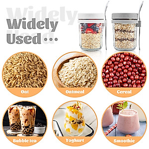 Kucoele Overnight Oats Jars with Lids and Spoons, 2 Pack 12 oz Glass Mason Jars Oatmeal Containers with Measurement Marks for Cereal, Milk, Vegetable and Fruit Salad (Grey+White)