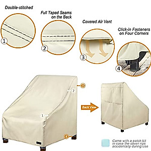NettyPro Patio Chair Covers for Outdoor Furniture 2 Pack, Waterproof Heavy Duty Lawn Patio Furniture Cover Deep Seat Dining Chair Covers High Back, 34W x 37D x 36H inches, Beige