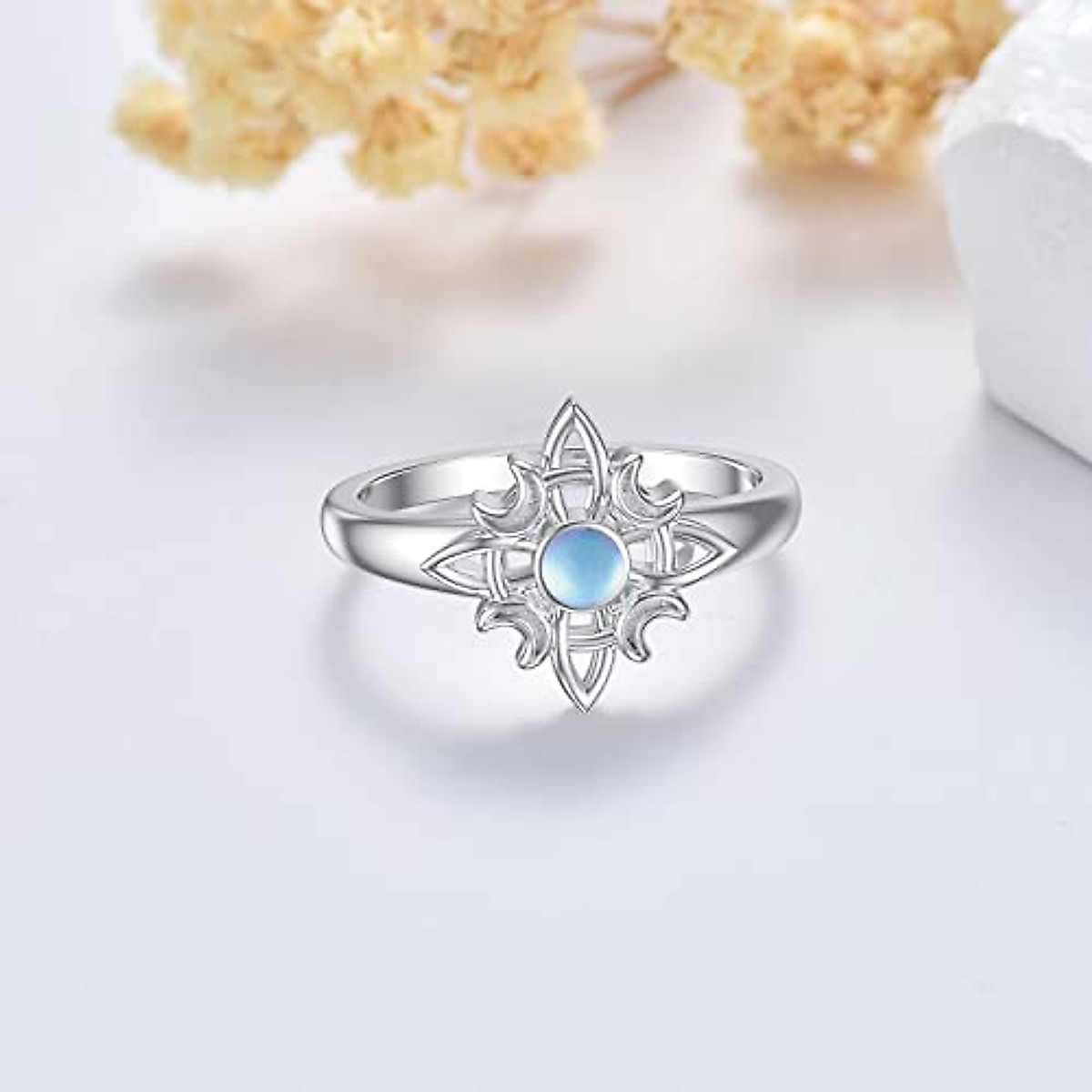 LONAGO Witches Knot Moonstone Ring 925 Sterling Silver Wicca Moon Irish Celtic Band Ring Jewelry Gifts for Women (7)