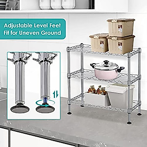 Doredo 3 Tier Wire Shelving Unit, Adjustable Wire Rack Shelving with Leveling Feet, Metal Storage Shelf Unit for Kitchen, Laundry, Pantry, Balcony (18" D x 8" W x 18" H, Chrome)