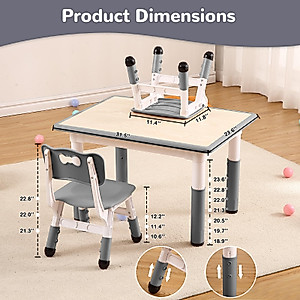 GAOMON Kids Table and 4 Chair Set,Height Adjustable Toddler Arts & Crafts Table and Chair Set for Ages 2-10,Max 300lbs Kids Activity Art Table for Classroom Daycares,Home