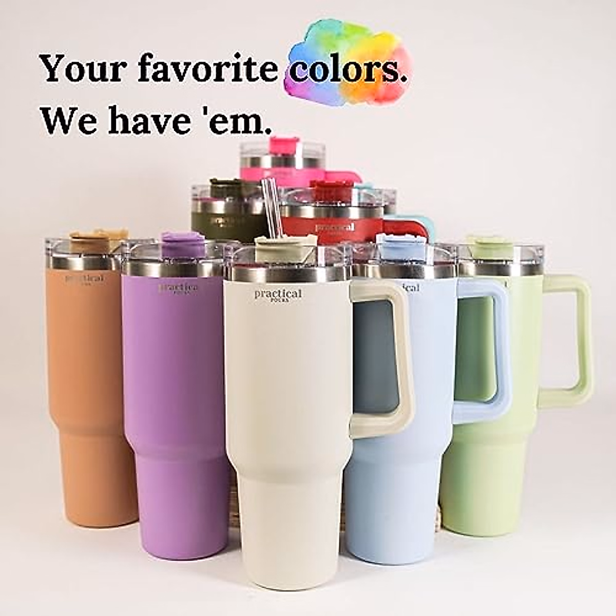 Practical Pours 40oz Insulated Tumbler Mug with Handle | For Water, Coffee, Cold and Hot Drinks | Double Wall Stainless Steel, Wide Straw, Adjustable Lid | Dishwasher Safe, BPA Free, Fuchsia