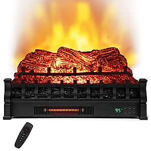 COSTWAY 26-inch Eternal Flame Electric Fireplace Log, Realistic Pinewood Ember Bed, Remote Control, Adjustable Flame Colors, Child Lock, 8H Timer, Infrared Log Heater for Home Decor, 1500W Black