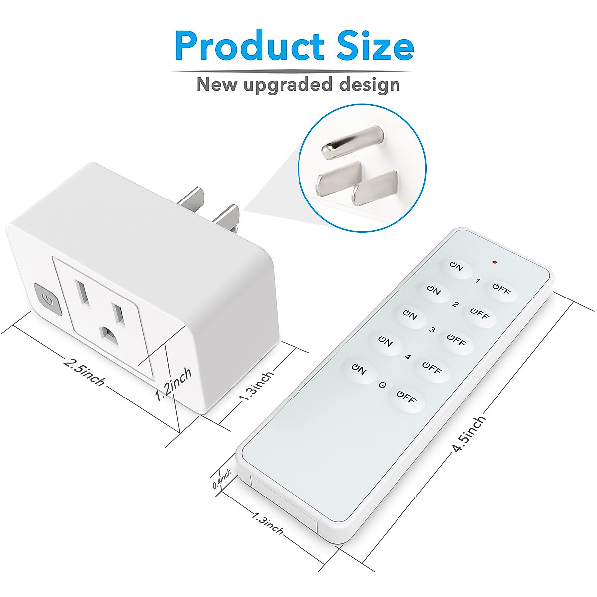 Wireless Remote Control Outlet Switch, Remote Plug Sockets 230ft RF Range, Remote Light Switch Kit for Household Appliances, 5 Outlets + 2 Remotes, 1800W, White