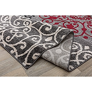 Contemporary Modern Floral Indoor Soft Runner Area Rug 2' x 7'2" Red