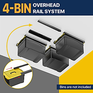 4 Bins Overhead Garage Storage Racks for Utility Bins,Heavy Duty Garage Ceiling Storage Racks,Storage Bin Ceiling Rack System,Tote Storage Rails,Storage Bin Ceiling Rack System,Great Space Saver