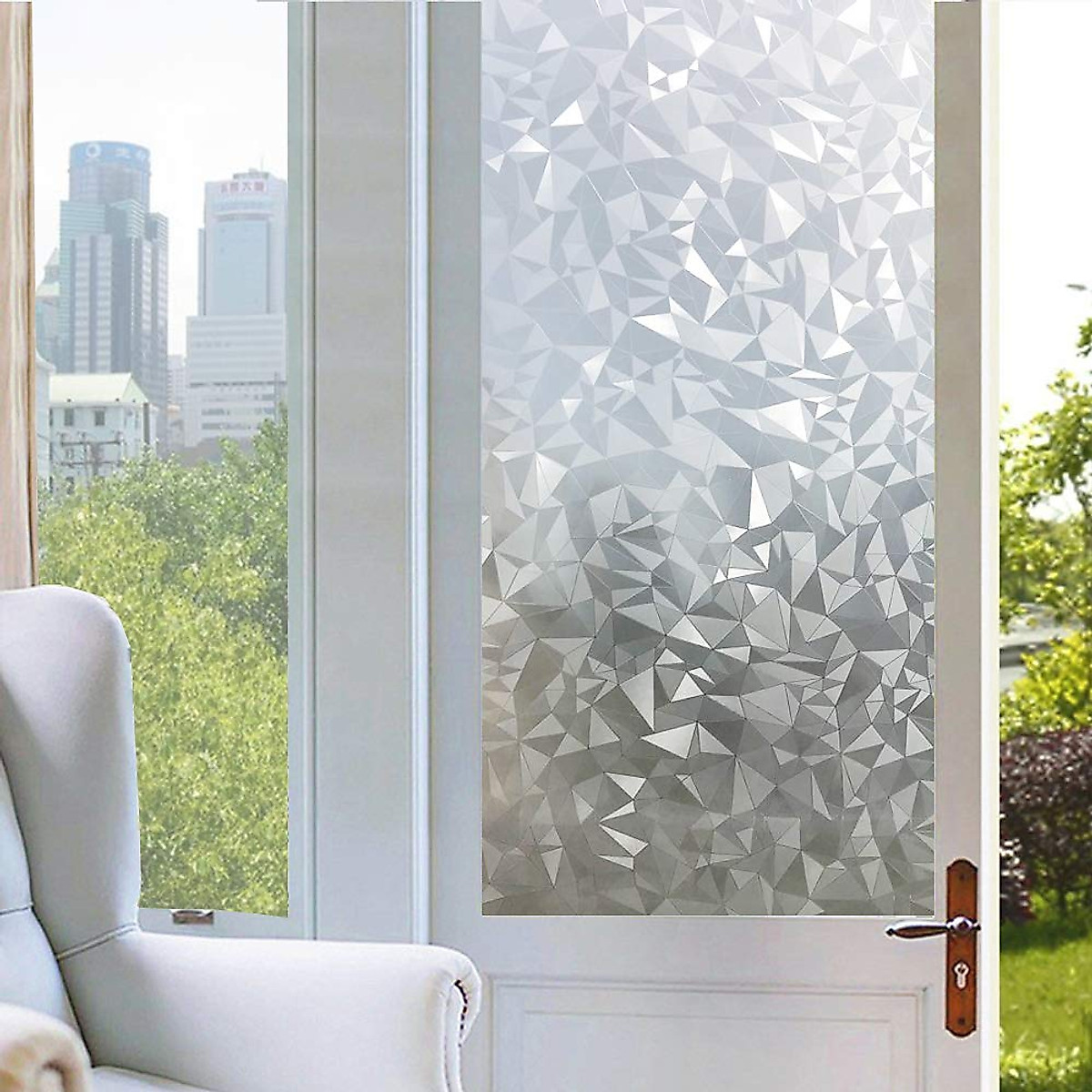 Decorative Privacy Window Film, 3D Window Tint Stained Glass Door Film Static Cling Reflective Window Decor/Privacy Protection/Heat Control/Anti UV for Home/Office, 17.5x78.5 inch Gravel