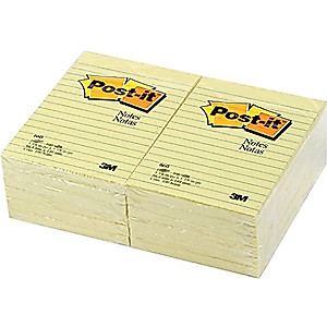 3M 660Yw Post-It Lined Notes, 4 X 6, 100 Sheets/Pad, Canary Yellow, 12/Pack