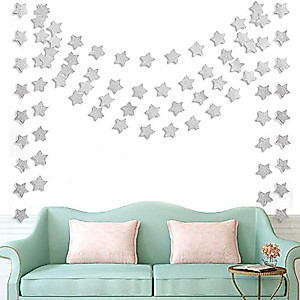 6 Pcs Glitter Silver Star Paper Garland (50 Feet), Christmas Birthday Party Decorations Sparkling Bunting Banner Hanging Decorations for Bridal Shower Baby Shower Bachelorette Party Wedding Holiday
