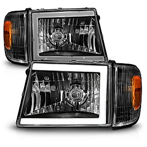 AmeriLite for 1998-2000 Toyota Tacoma 4WD Pickup LED Tube Black Reaplcement Headlights + Corner Light Set - Passenger and Driver Side