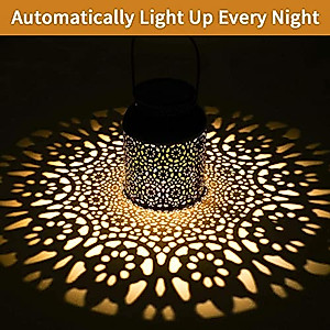 GolWof Solar Lanterns Outdoor Waterproof, 2 Pack Hanging Lanterns with Handles Decorative Metal Solar Powered Lights for Christmas Decoration, Backyard, Lawn, Garden, Patio, Party