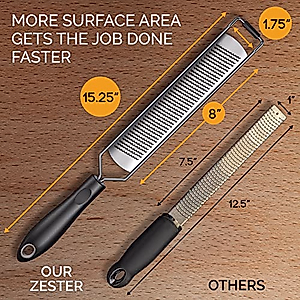 DESIGNED BY CHEFS ~ Premium Lemon Zester Grater With Perfectly Angled Teeth ~ Ideal for Citrus, Parmesan Cheese, Garlic, Vegetables and Fruits