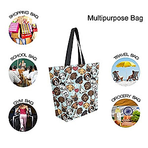 ALAZA Doodle Dog Print Cute Animal Large Canvas Tote Bag Shopping Shoulder Handbag with Small Zippered Pocket