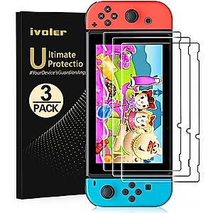 ivoler [3 Pack Screen Protector Tempered Glass for Nintendo Switch, Transparent HD Clear Anti-Scratch Screen Protector Compatible Nintendo Switch