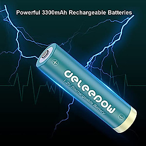 Deleepow AA Rechargeable Batteries Ni-MH, 3300mAh Long Lasting, 1.2V 1200 Cycles Rechargeable AA Batteries- 24 Count for Household and Business Devices