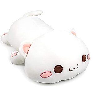 Cute Kitten Plush Toy Stuffed Animal Pet Kitty Soft Anime Cat Plush Pillow，Plush cat Doll Pillow Toys Children's (White)