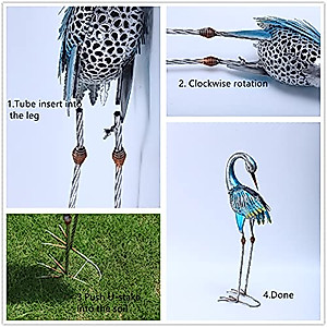 TOMBABY Solar Metal Garden Preening Crane Statue Metal Heron Outdoor Decor, Yard Art Bird Decoy for Backyard Pond