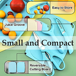 HALAFE Wheat Straw Kitchen 5pcs Small Set, BPA Free Food Safe Wheat straw PP material, Cutting board, Tray, Scissors, Peeler, Fruit knife, Blue