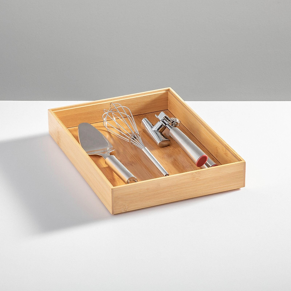 mDesign Bamboo Wood Stackable Drawer Organizer Bin Box for Kitchen; Holds Silverware, Cutlery, Utensils - Echo Collection - 2 Pack - Natural