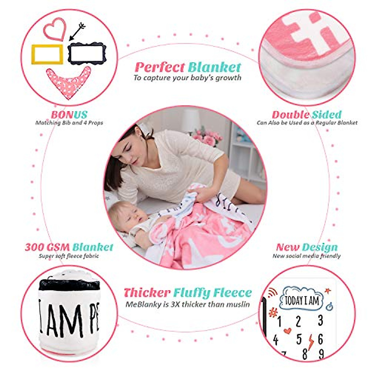 MeBlanky Baby Monthly Milestone Blanket – 3x Fluffier Newborn Monthly Milestone Blanket – 47”x47” Super Soft Fleece Milestone Blanket – First Year Baby Blanket – Baby Photo Blanket for Boys or Girls
