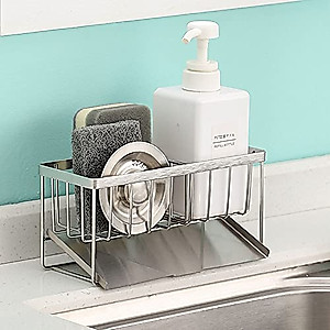 AUTO REVIVO [Upgraded] Sponge Holder for Kitchen Sink, Stainless Steel Sponge Rack with Auto Overflow, Multifunctional Kitchen Sink Caddy Organizer, Soap Dish Dispenser Brush Holder