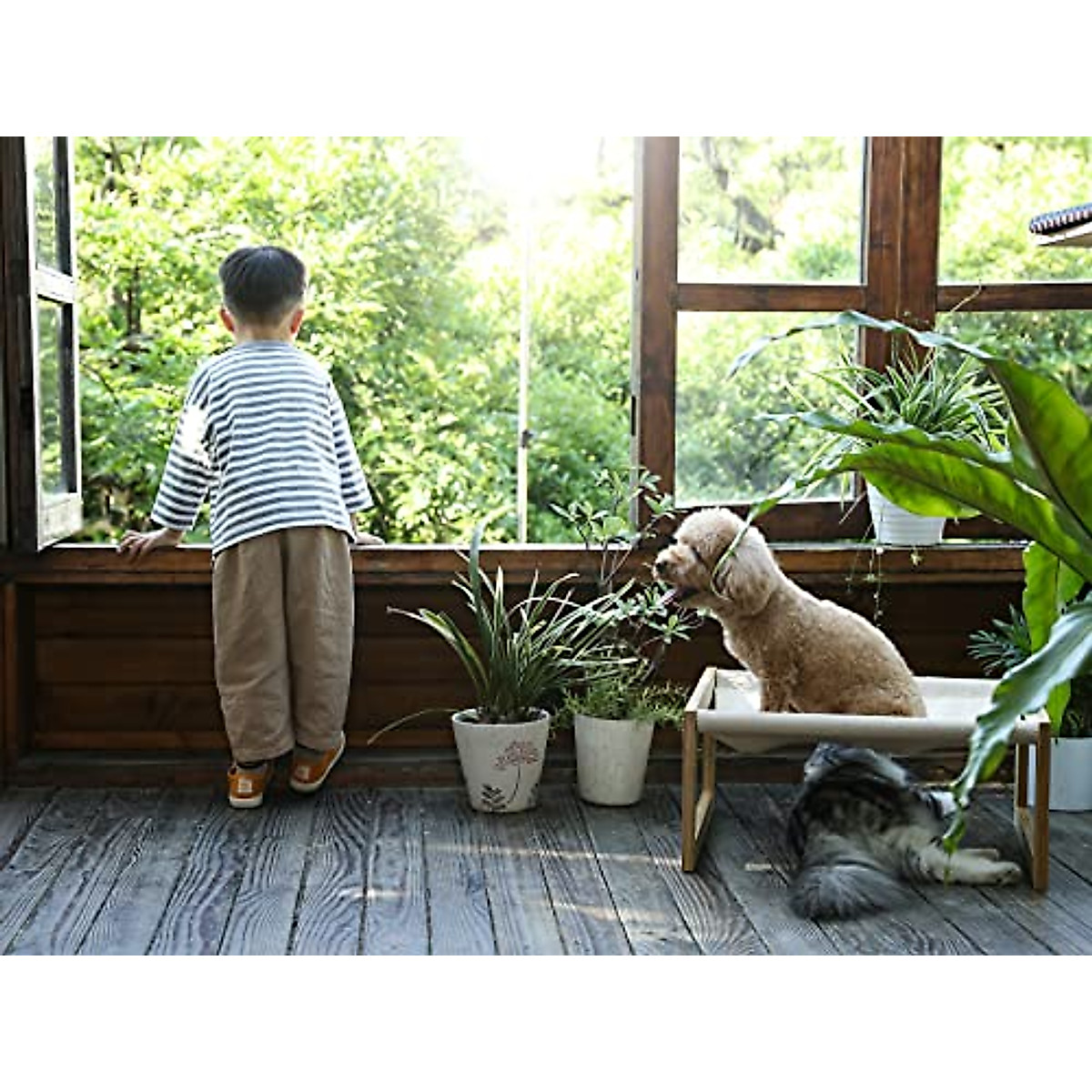 FUKUMARU Dog Bed, Large Breathable Cat Bed, Wooden Cat Hammock for Outdoor, 21 X 16.5 Inch Elevated Pet Furniture Suitable for Kitty, Puppy, Rabbit, Bunny and Small Animal