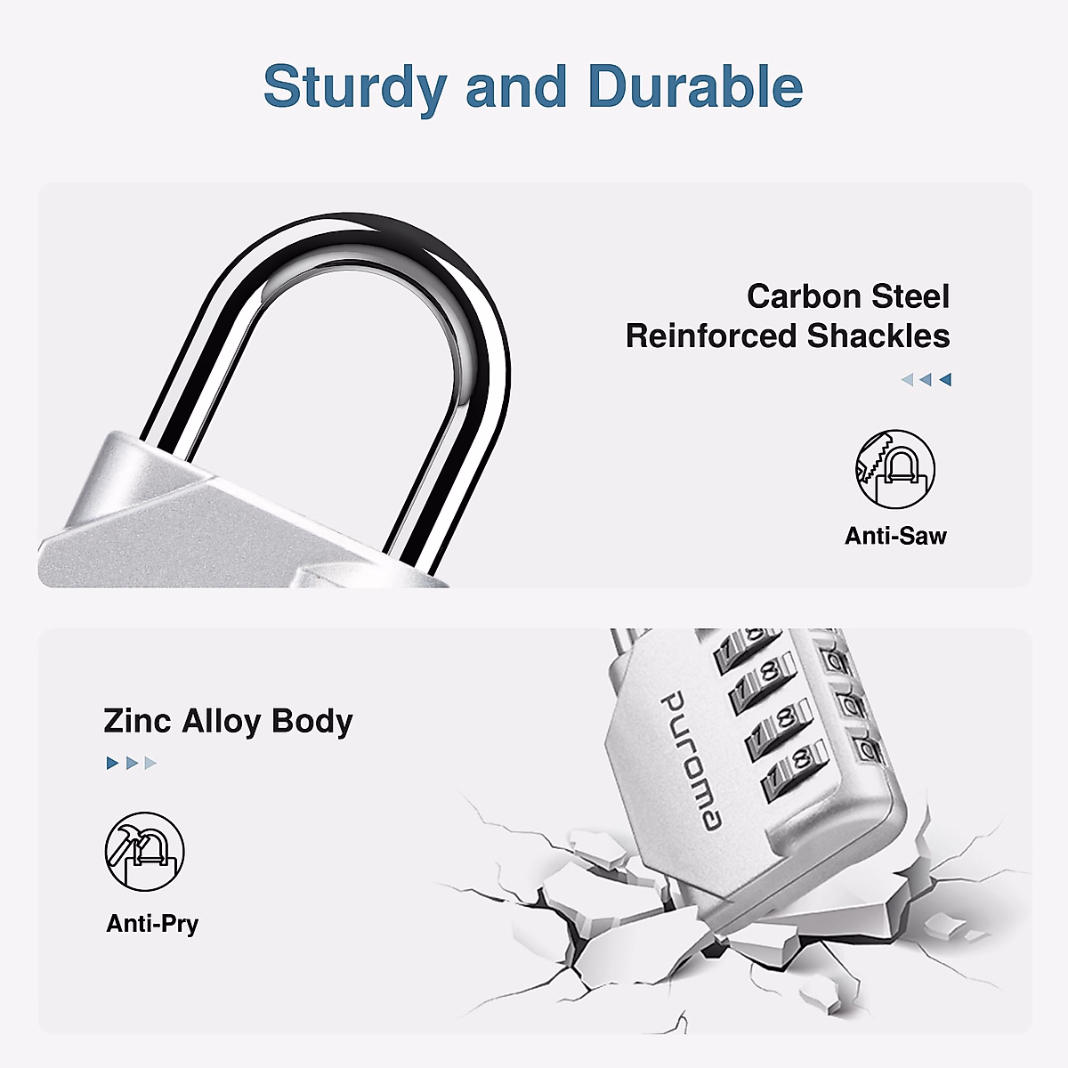 Puroma 2 Pack Combination Lock 4 Digit Locker Lock Outdoor Waterproof Padlock for School Gym Locker, Sports Locker, Fence, Toolbox, Gate, Case, Hasp Storage (Silver & Black)
