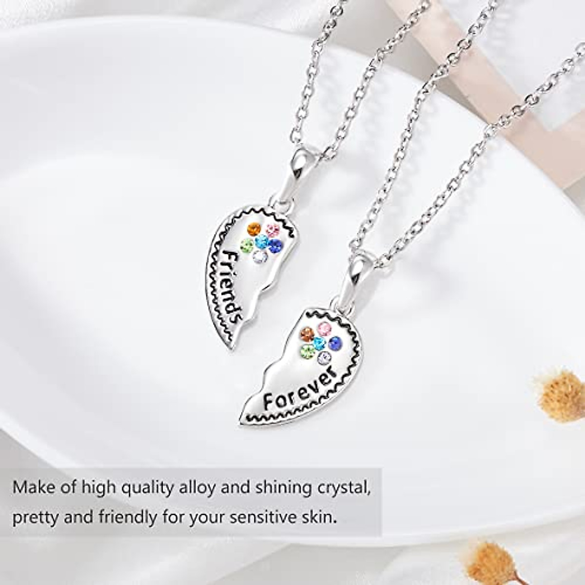 Lanqueen BFF Necklace for 2 Friendship Necklace Best Friend Necklaces for 2 Girls Best Friend Friendship Gifts for Women Friends Bestie Necklaces Crystal Heart Broken Necklace, Chain 18"