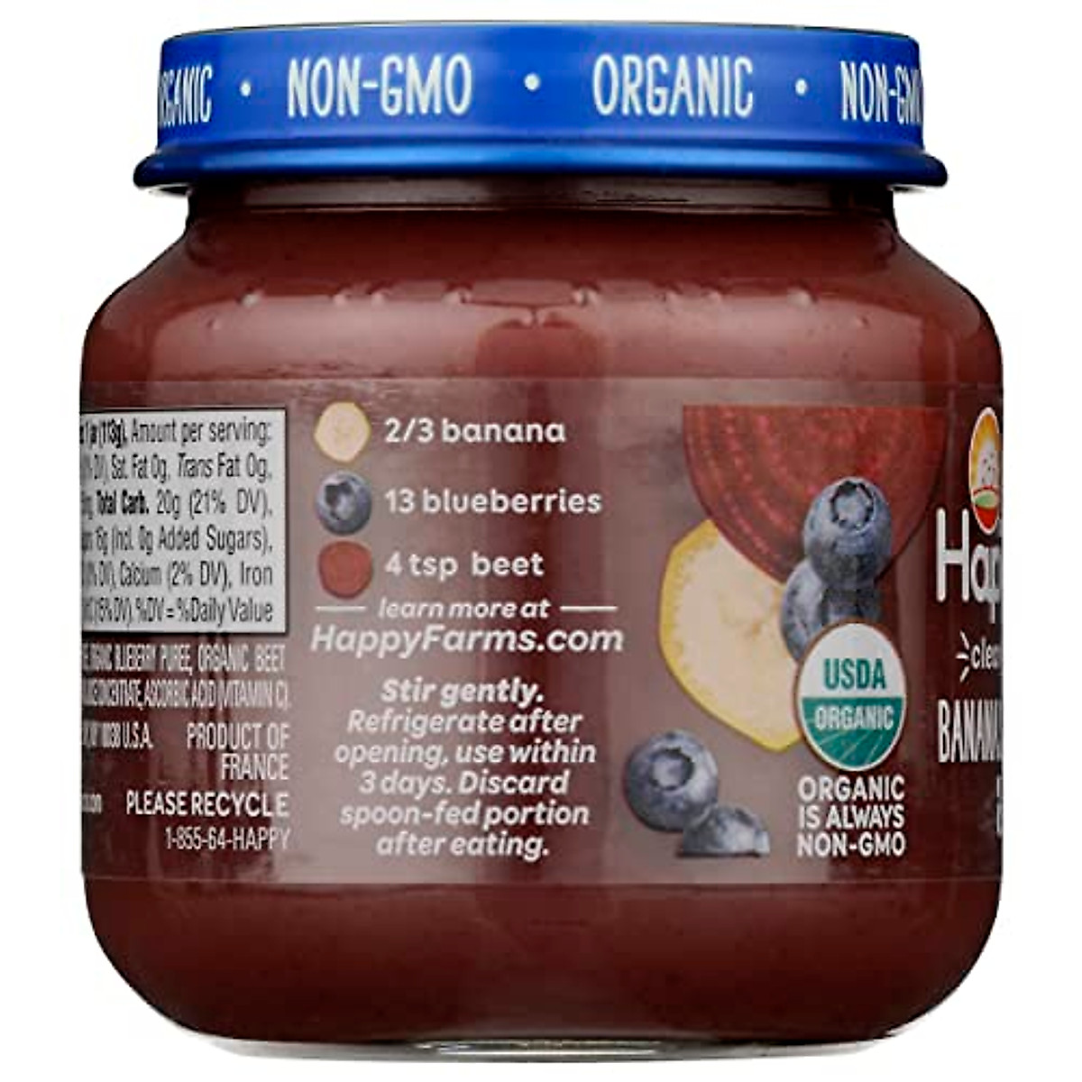 HAPPY BABY Organic Stage 2 Bna Blbry Beet Baby Food, 4 OZ